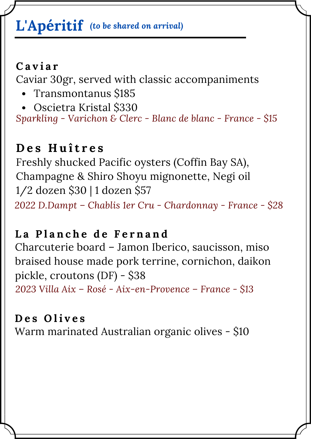 Menu - Fleur de Mizu , French Japanese Restaurant in Northbridge