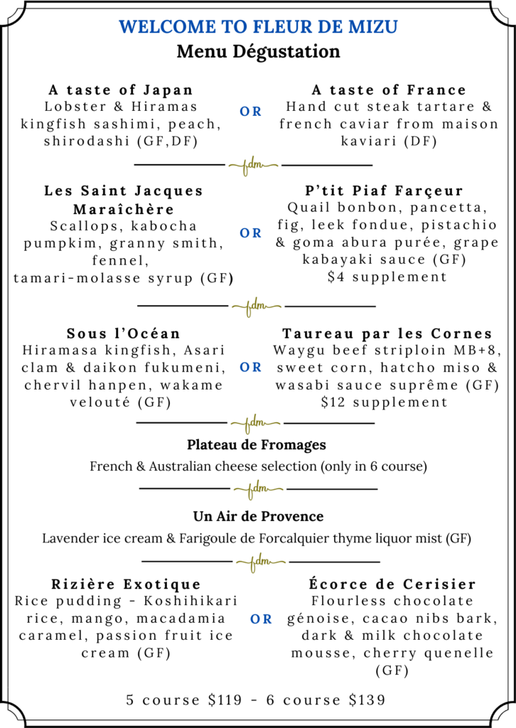 Menu - Fleur de Mizu , French Japanese Restaurant in Northbridge