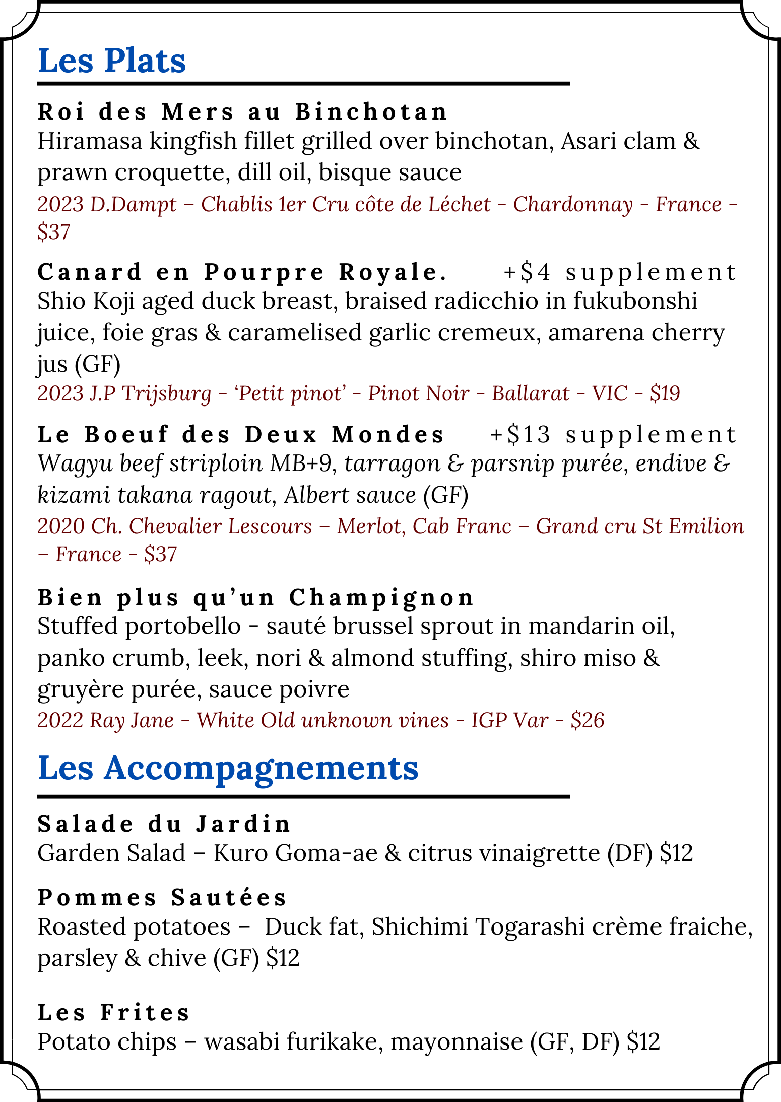 Menu - Fleur de Mizu , French Japanese Restaurant in Northbridge