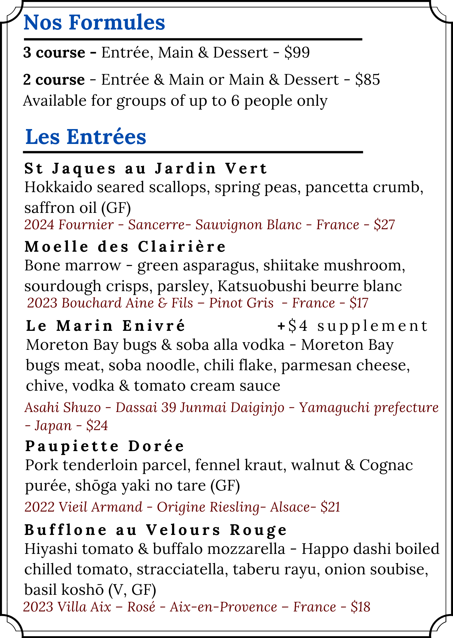 Menu - Fleur de Mizu , French Japanese Restaurant in Northbridge